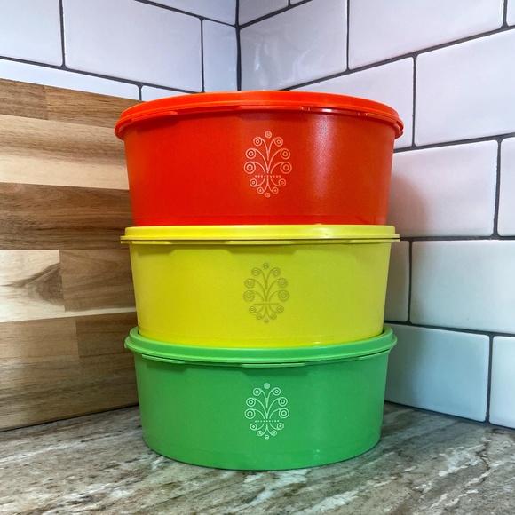 Tupperware | Kitchen | Set Of 3 Tupperware Colorful Stacking Sevalier ...